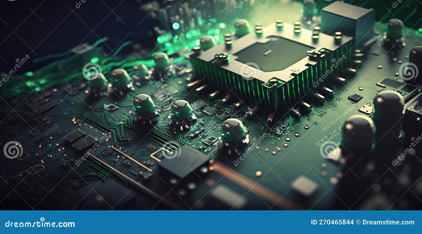 Green Motherboard Close-Up with Processor, Bokeh Effect Stock ...