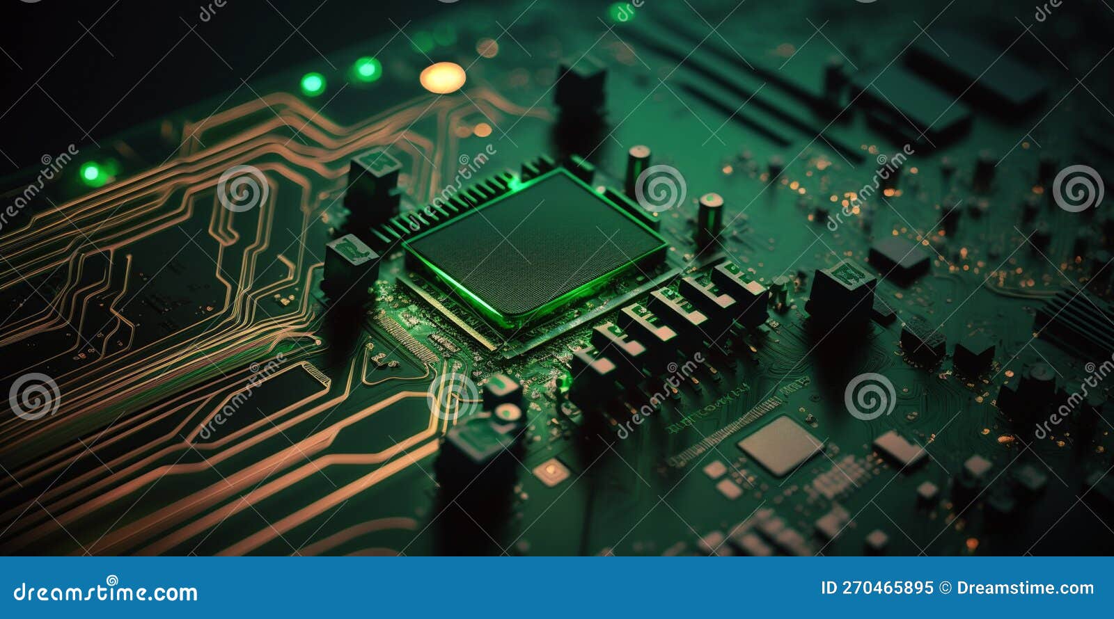 Green Motherboard Close-Up with Processor, Bokeh Effect Stock ...