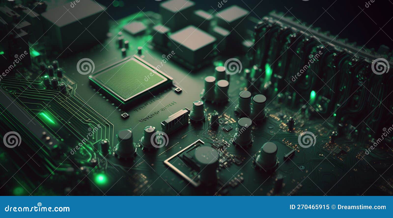 Green Motherboard Close-Up with Processor, Bokeh Effect Stock ...