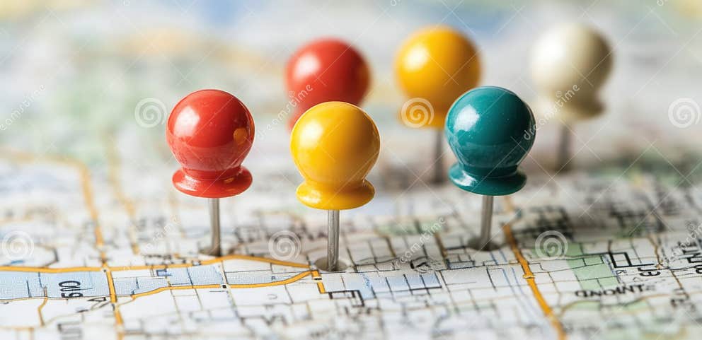 A Detailed Close Up View of a Map Featuring Various Pins Placed on it ...