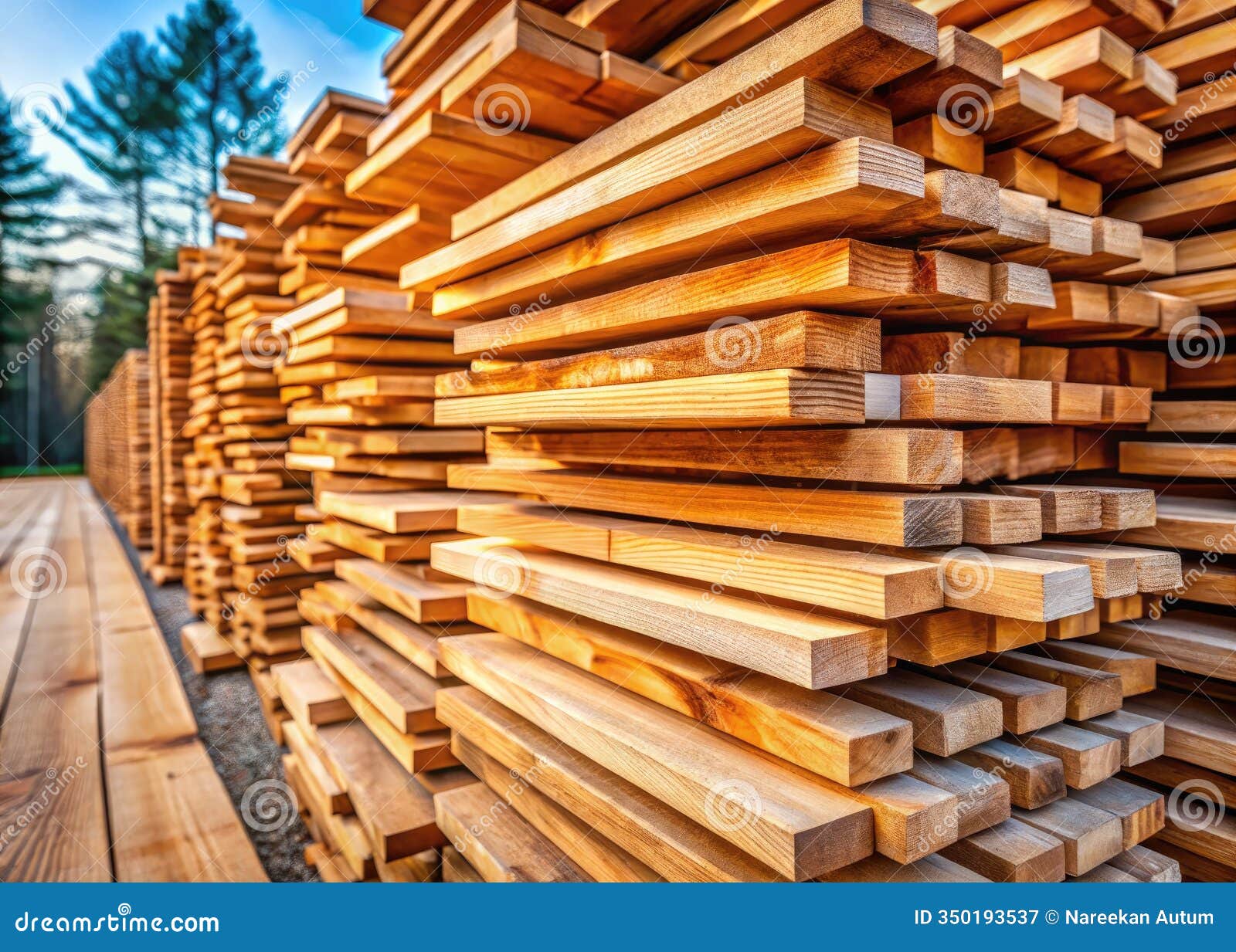 A Detailed CloseUp of Stacked Wooden Boards Rustic Timber Yard Texture ...