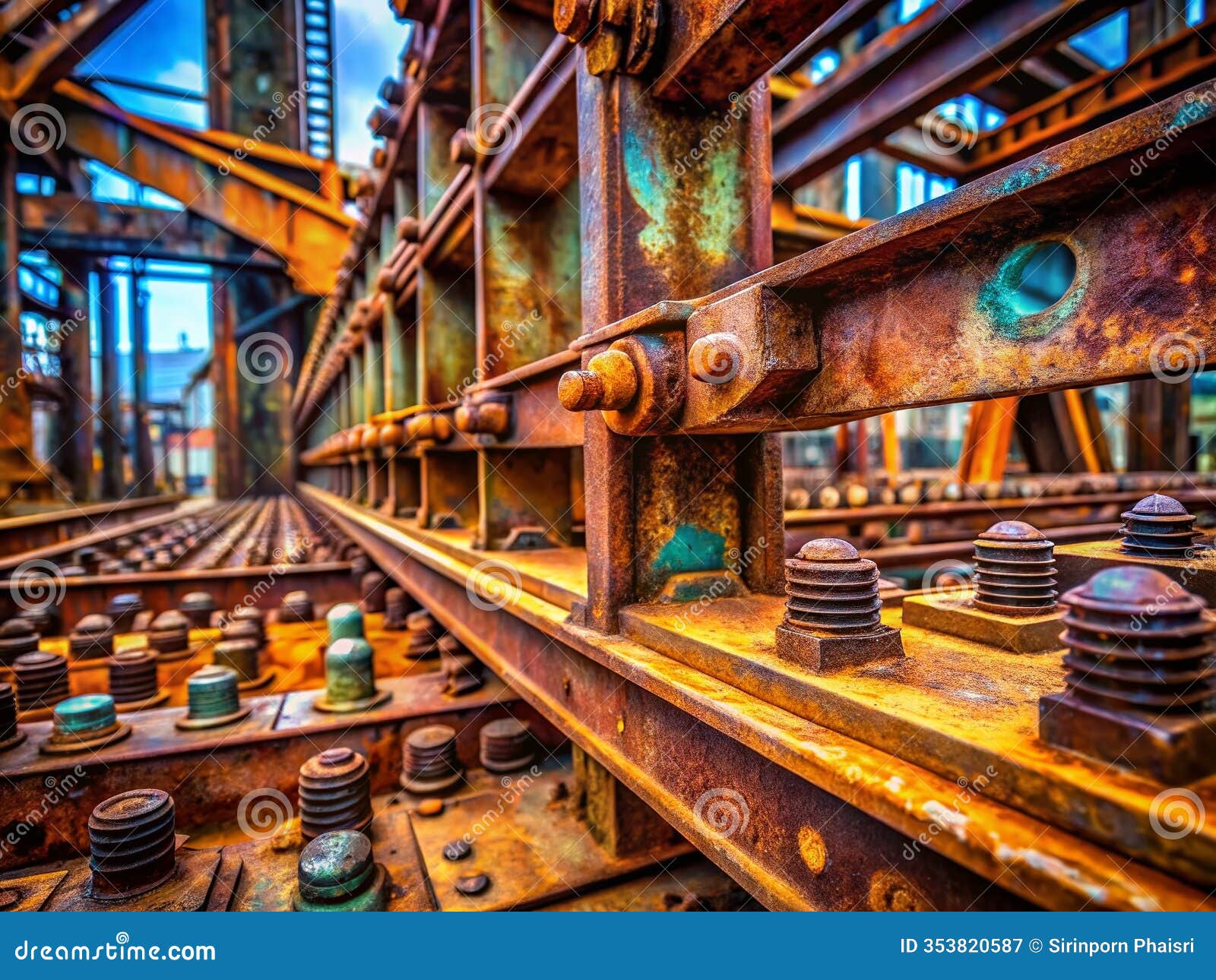 Detailed Closeup View of Industrial Steel Construction Rivets Welding ...