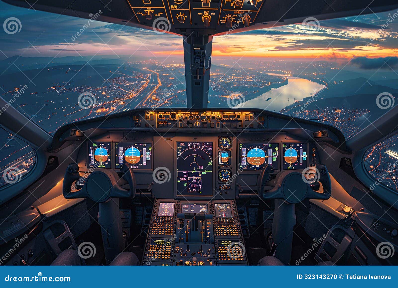 Detailed Cockpit Controls during Takeoff. Stock Illustration ...