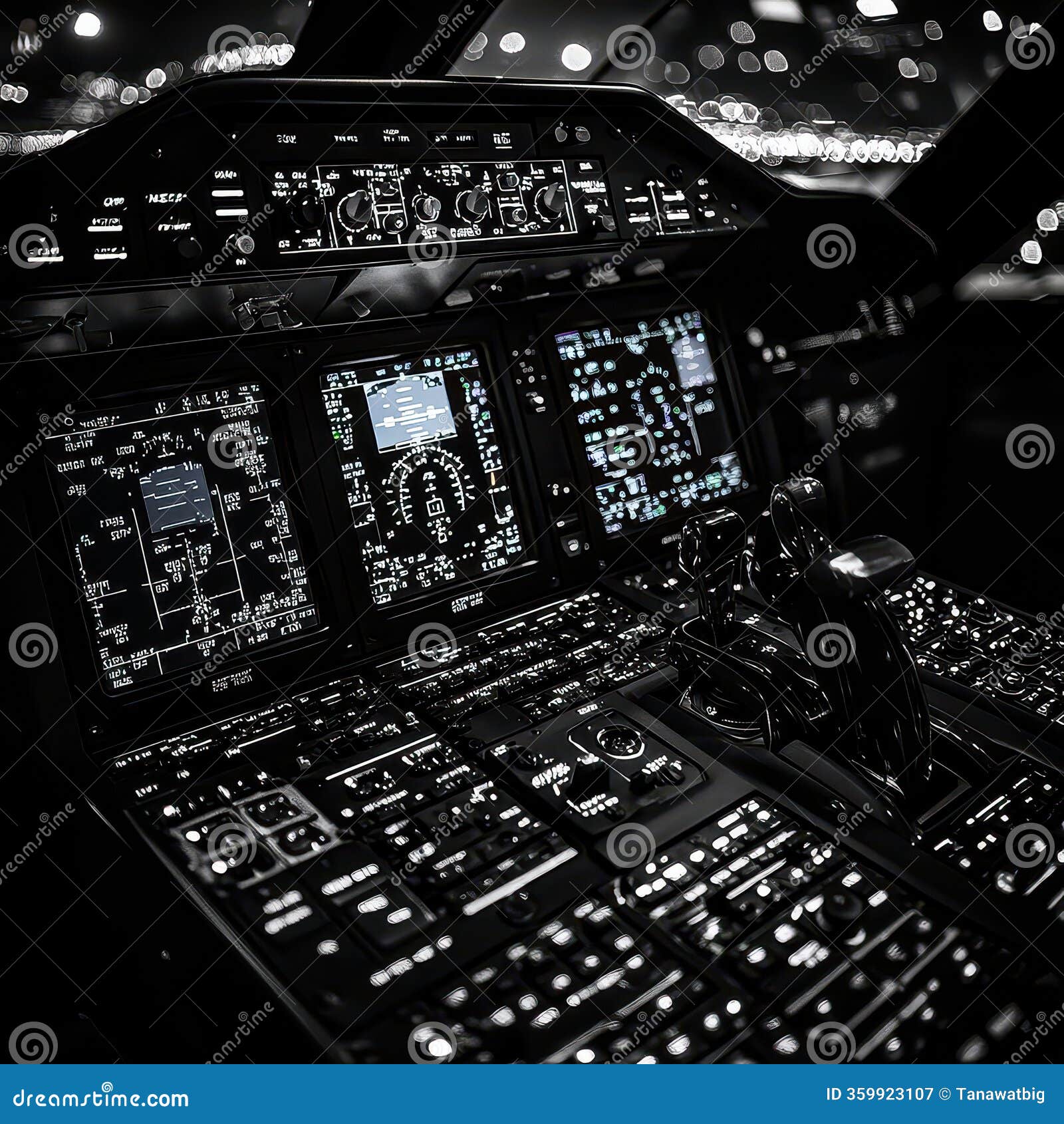 Detailed Cockpit Interior with Control Panels at Night Stock ...