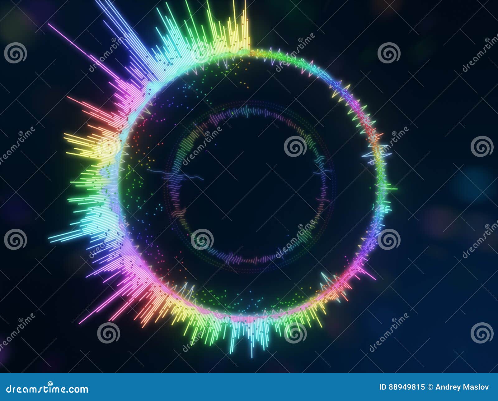 A Detailed Colorful Multicolored Equalizer in a Circle. Audio Spectrum ...