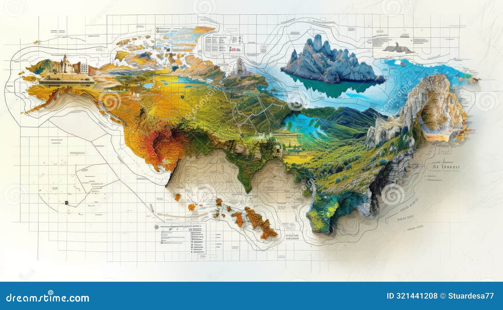 Detailed World Map with Geographic and Cultural Markers Stock Photo ...