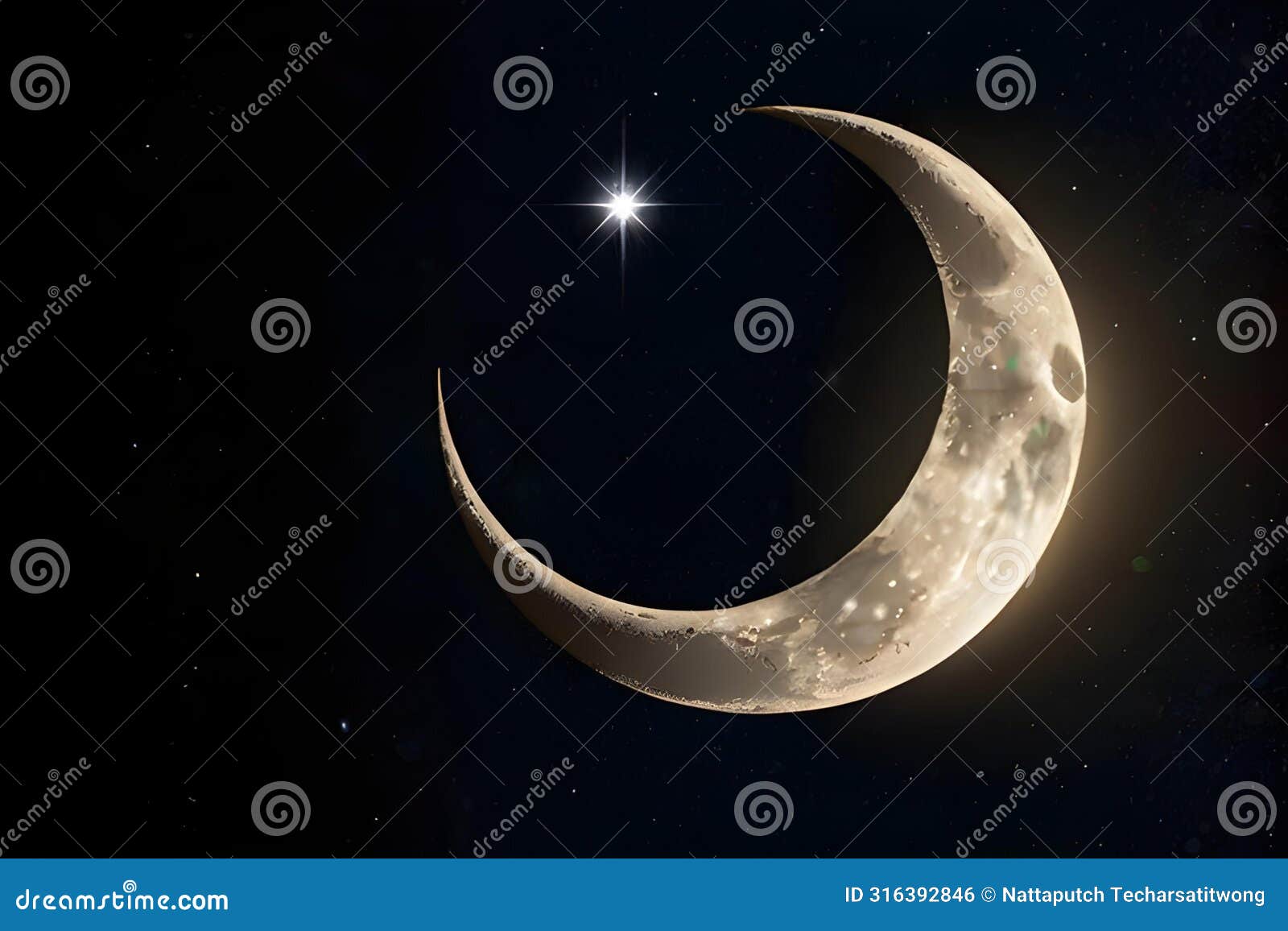 Detailed Crescent Moon in the Night Sky. Crescent Moon on Black ...