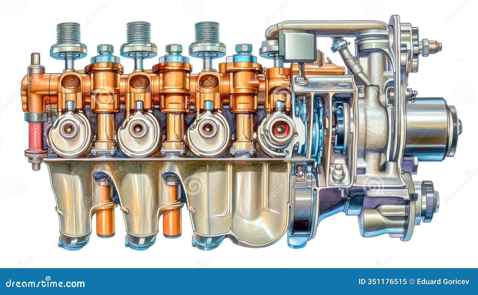 Combustion Engine in Cross Section Showing Complex Internal Mechanisms ...