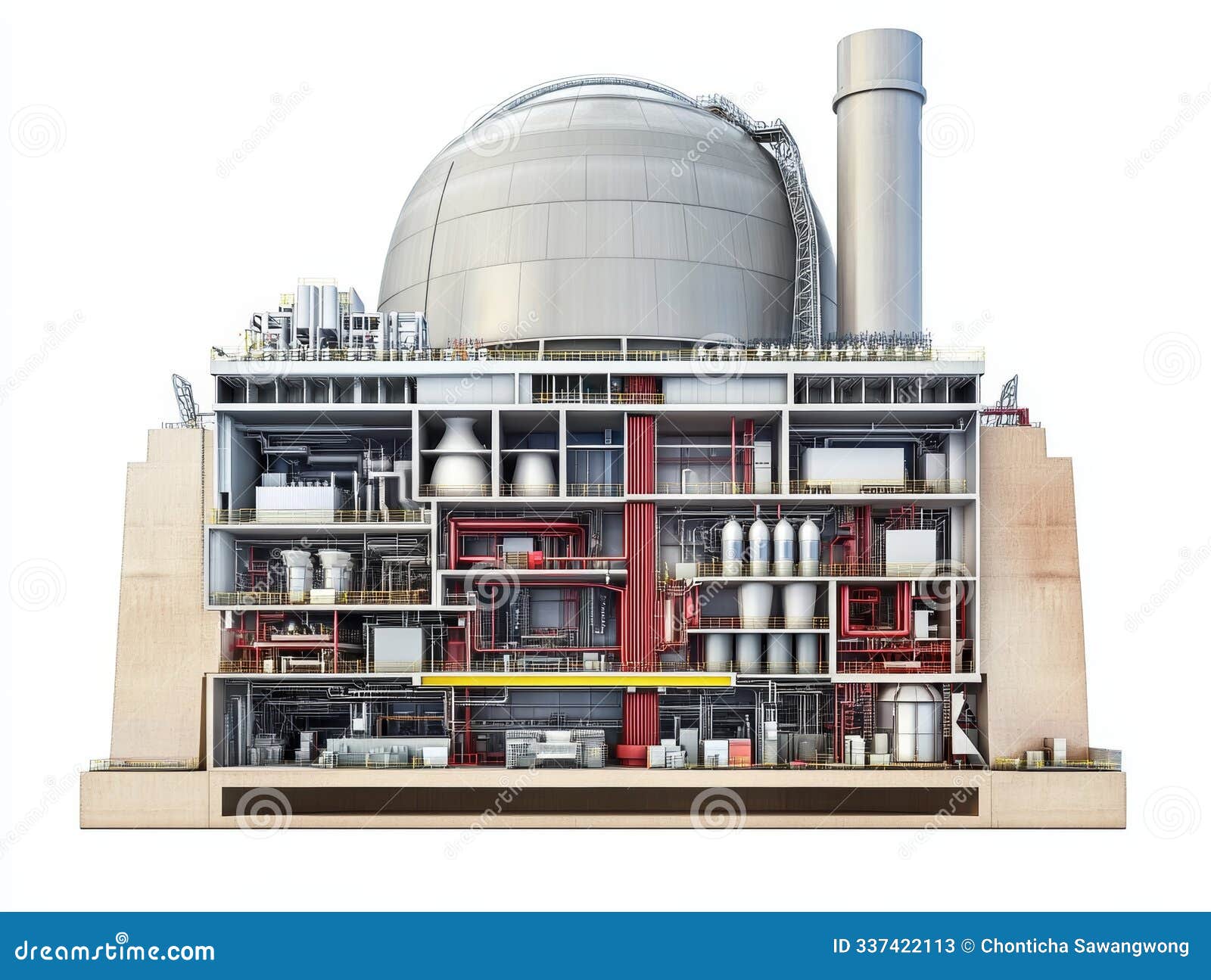 Detailed Cross-section of a Nuclear Power Plant Showcasing Its Complex ...