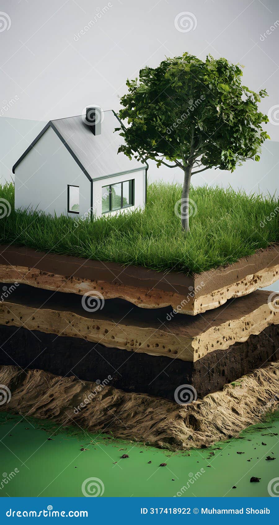 A Detailed 3D Model of Earth S Layers with House, Tree, Soil Cross ...