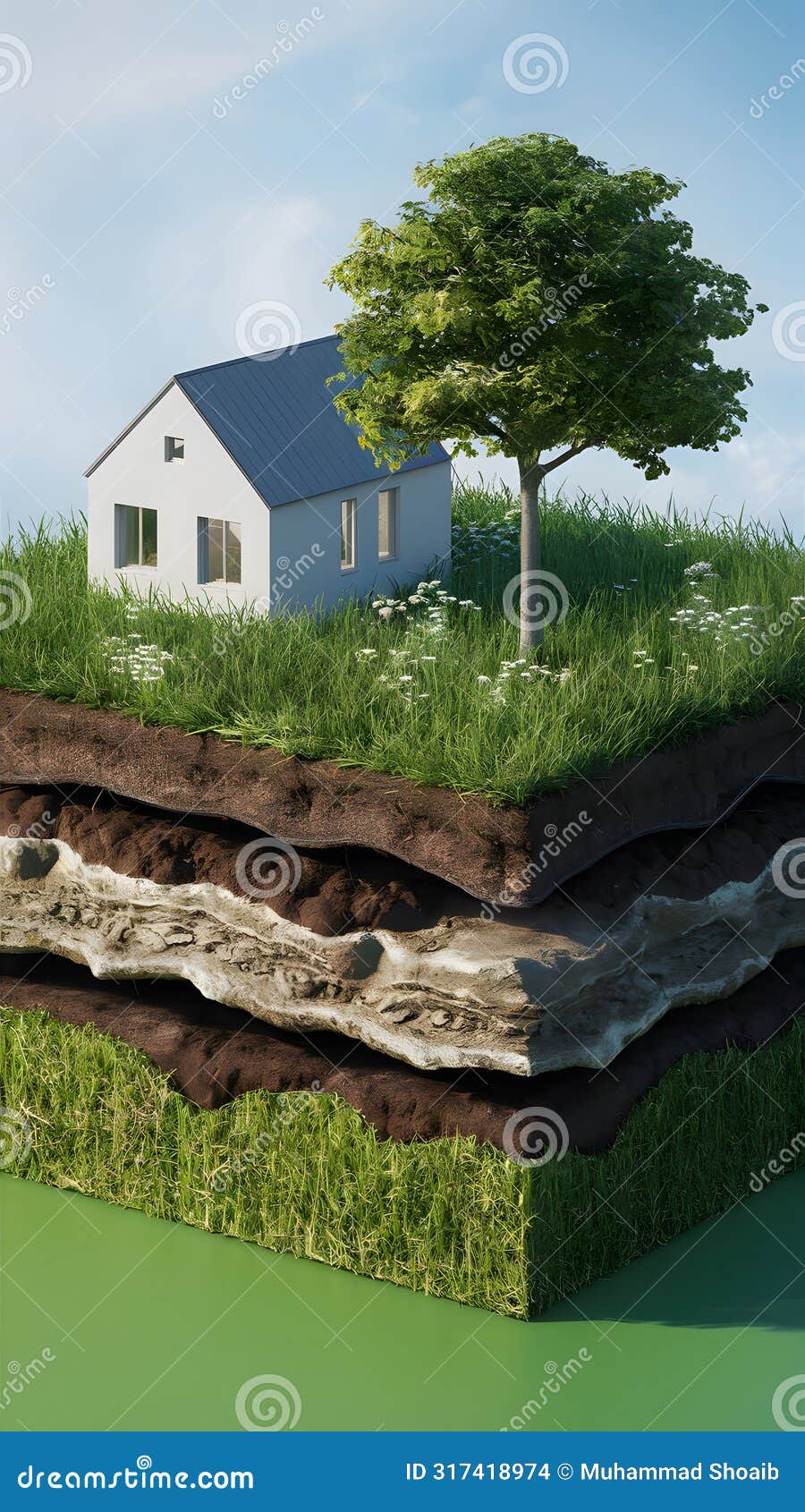 A Detailed 3D Model of Earth S Layers with House, Tree, Soil Cross ...