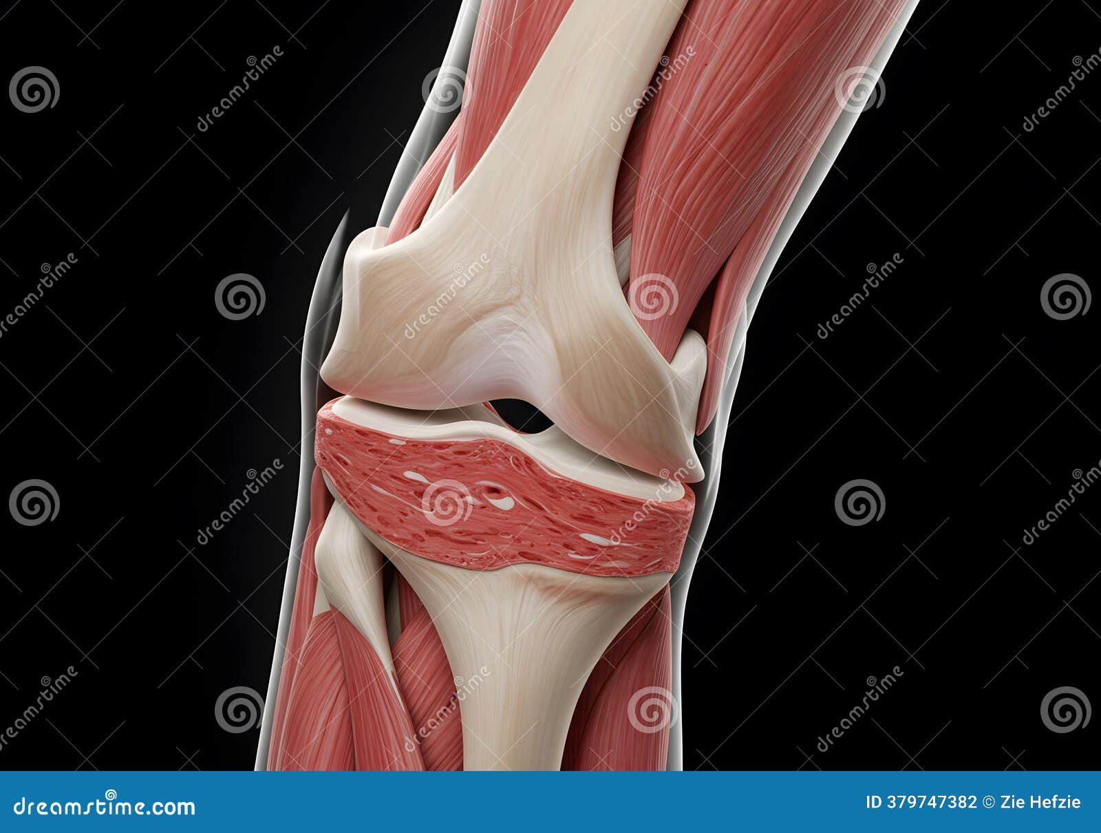 Detailed 3D Model Of Human Knee Joint Anatomy Showing Muscles And Bones ...