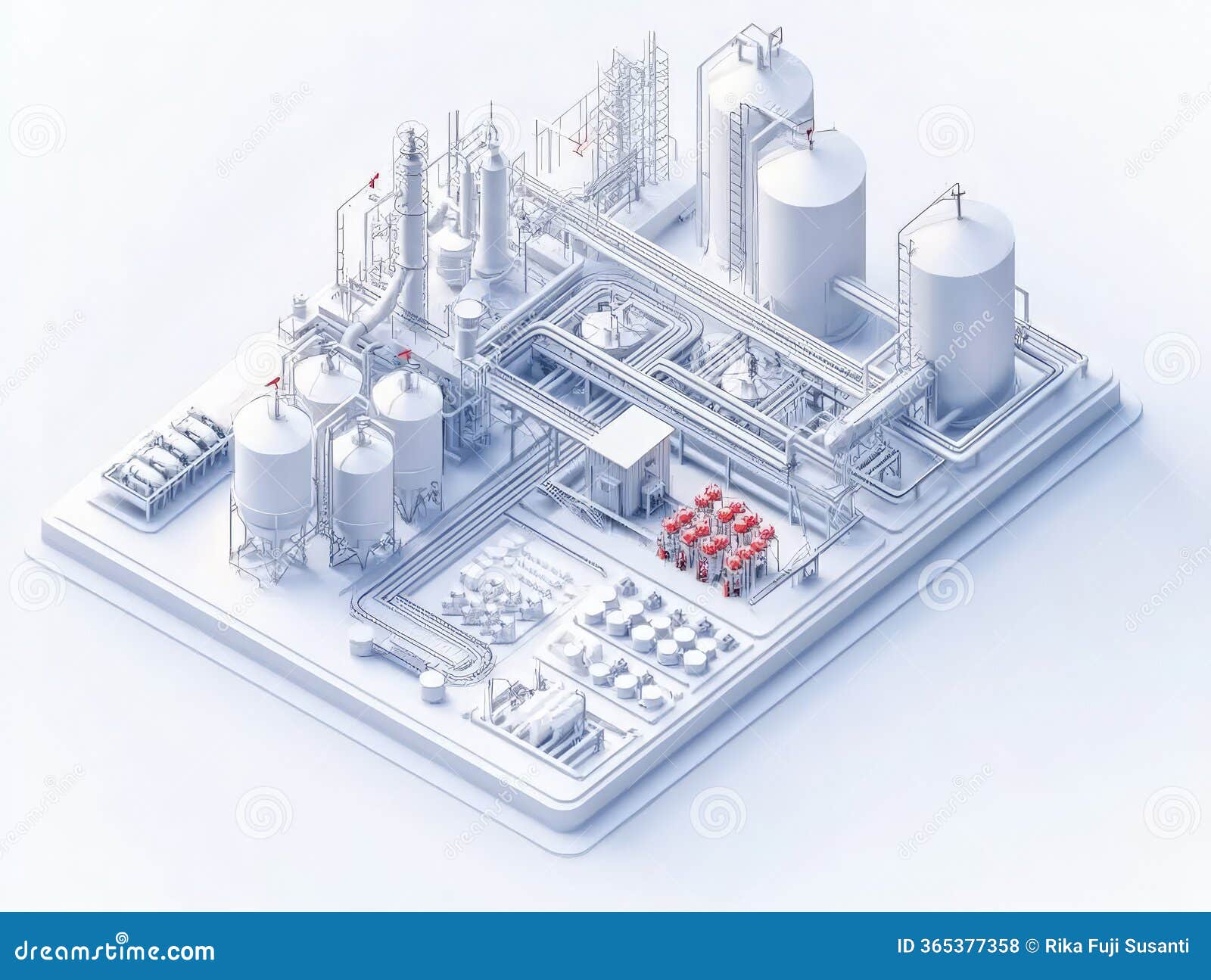3D Model Of An Oil Refinery With Detailed Structures Pipelines And ...