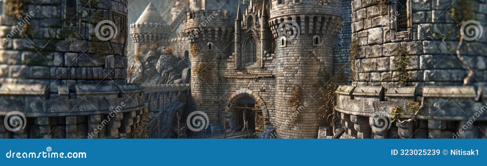 A Detailed 3D Model of a Medieval Castle with Towering Walls Turrets ...