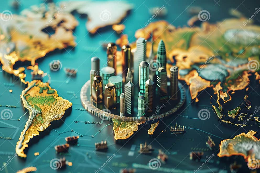 Detailed 3D Model of World Map with Buildings Stock Photo - Image of ...