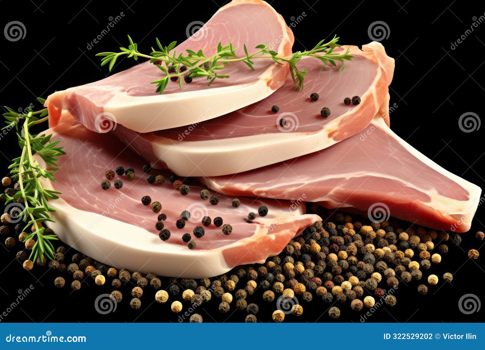 Detailed 3d Render of Sliced Ham with Peppercorn in Close Up Side View ...