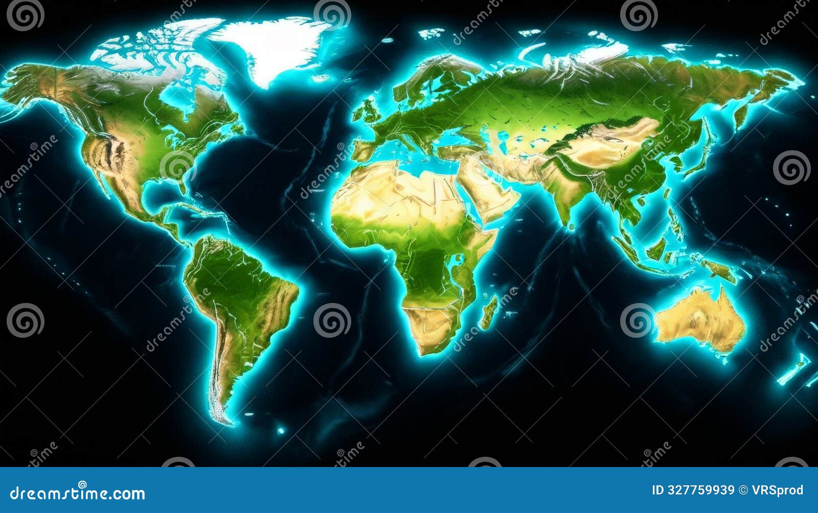 Detailed 3D Rendered World Map with Glowing Borders Stock Illustration ...