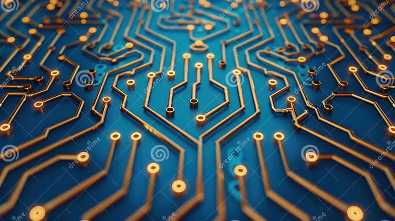 Detailed 3D Rendering of a Futuristic Electronics Processor Circuit Pattern with Illuminated ...