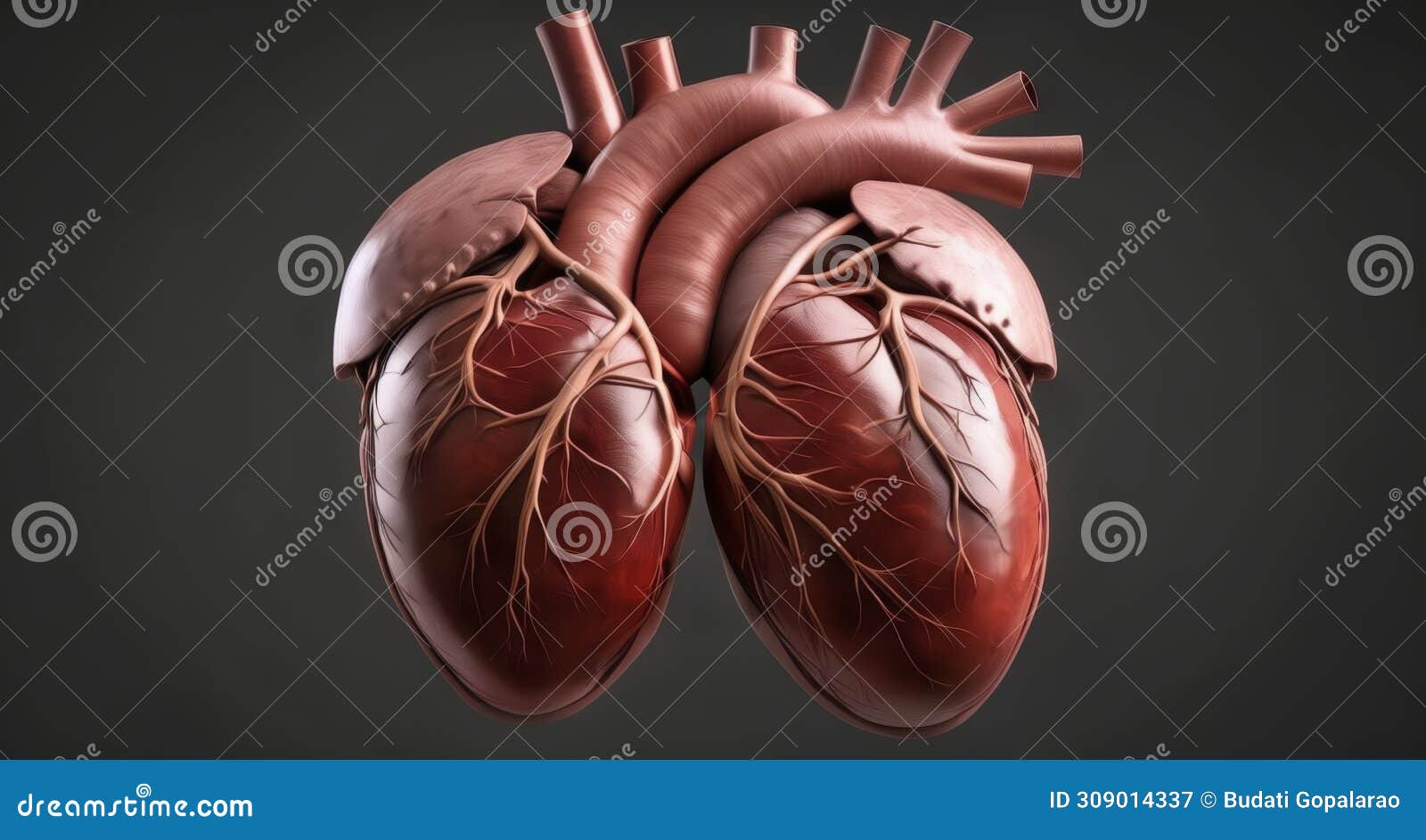 A Detailed 3D Rendering of a Human Heart with Visible Blood Vessels ...