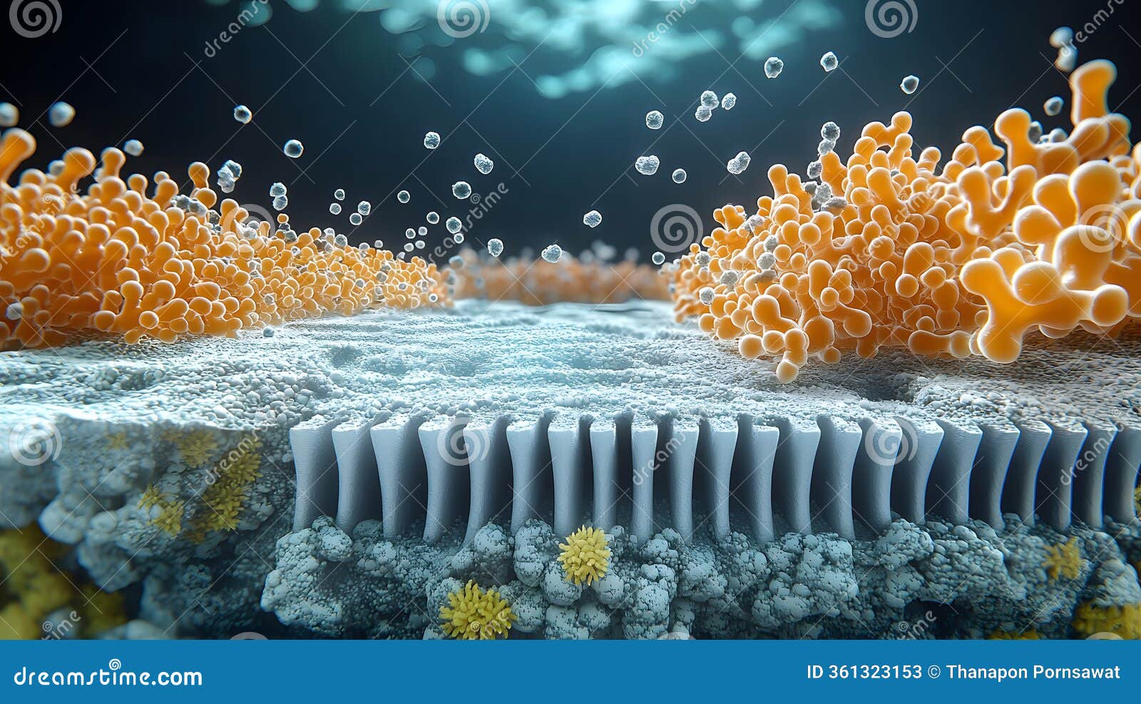 Microscopic 3D Render Of Cell Membrane Receptor Proteins And Ligands ...