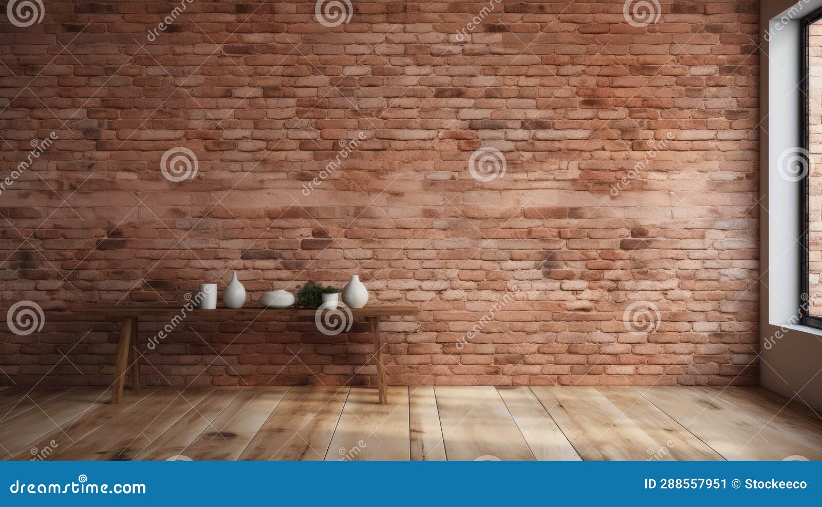 Texture-rich Empty Room with Brick Walls and Desk Stock Illustration ...