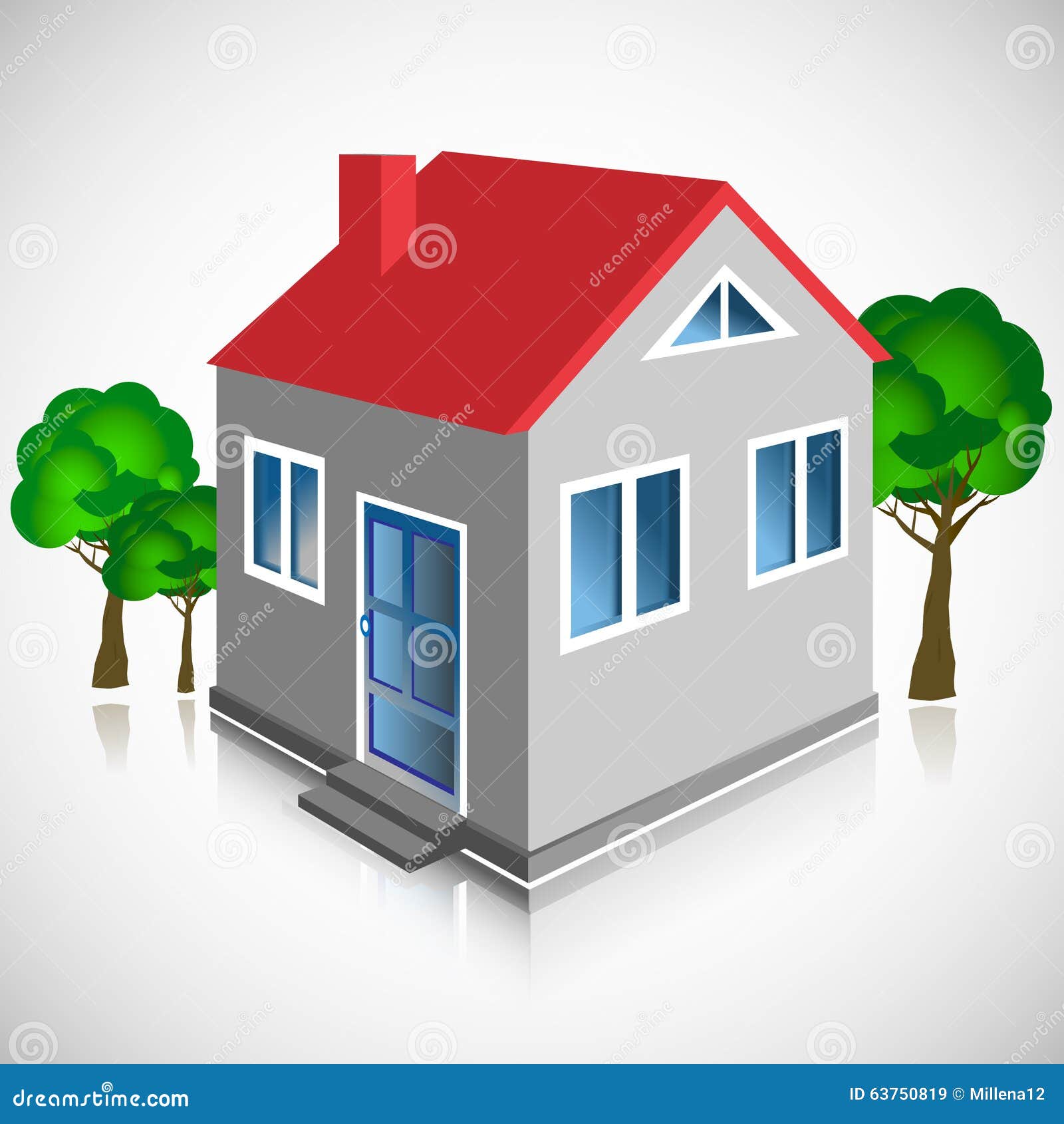 Detailed 3d Vector House with Trees Stock Vector - Illustration of clou ...