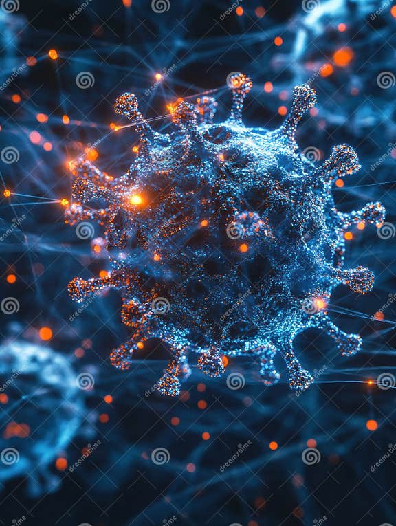Detailed 3D Visualization of a Virus Structure with Spikes and Glowing ...