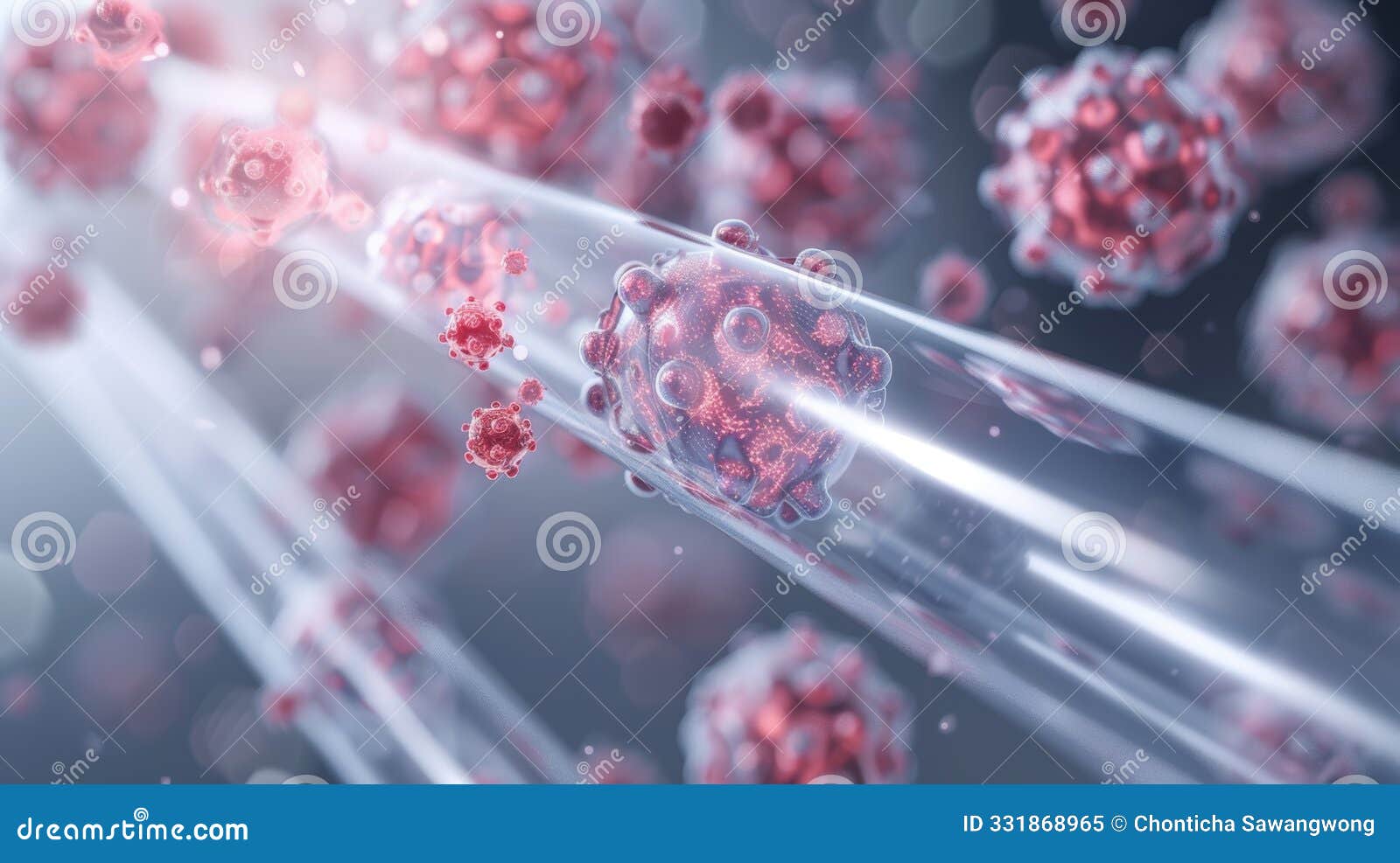 Detailed 3D Visualization of a Virus Under Microscope Representing ...