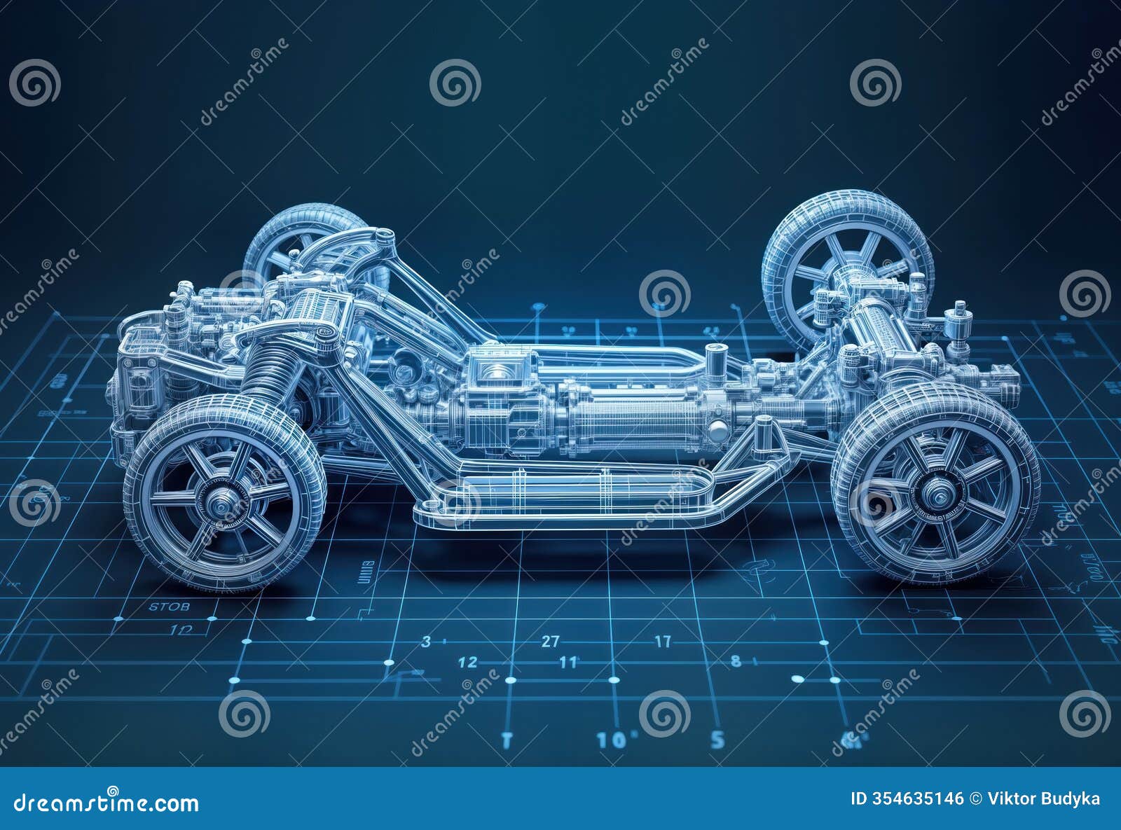 Detailed 3D Wireframe Schematic Design of Car Suspension System ...