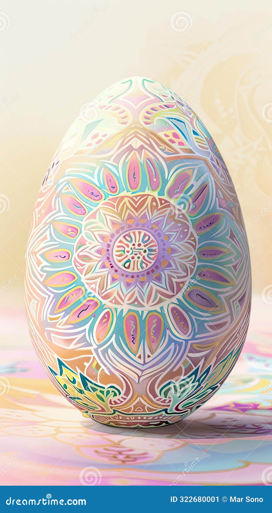 A Detailed, Decorative Egg with Complex Patterns on a Soft Pink, Ombre ...