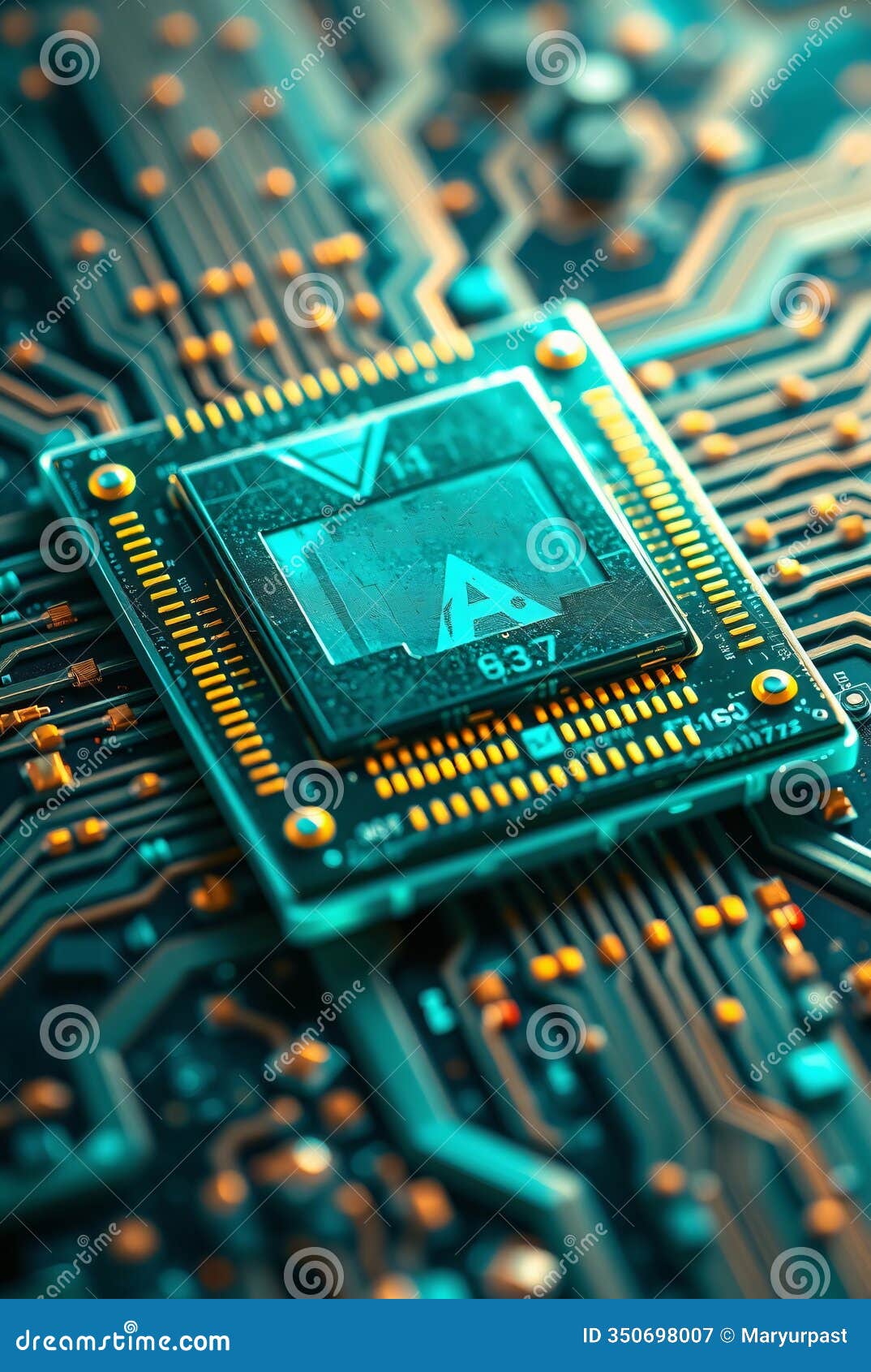 Detailed Deep Teal Quantum Computing Chip with Textured Circuit Stock ...