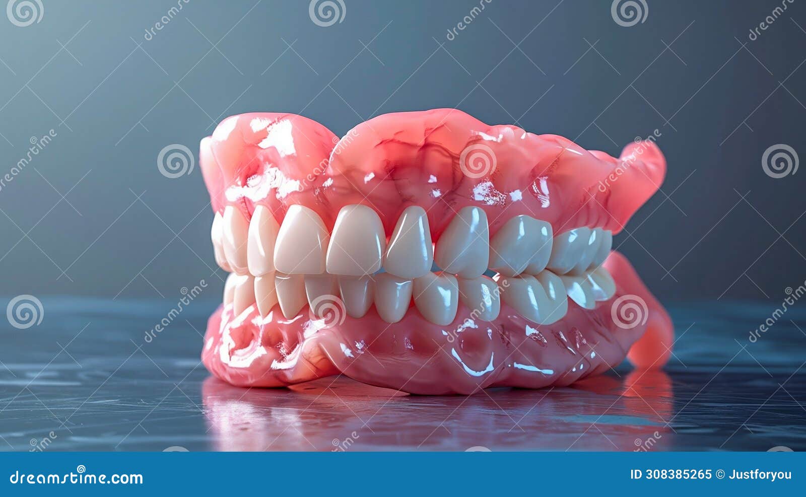 Detailed Denture Model on Reflective Surface. Generative Ai Stock ...