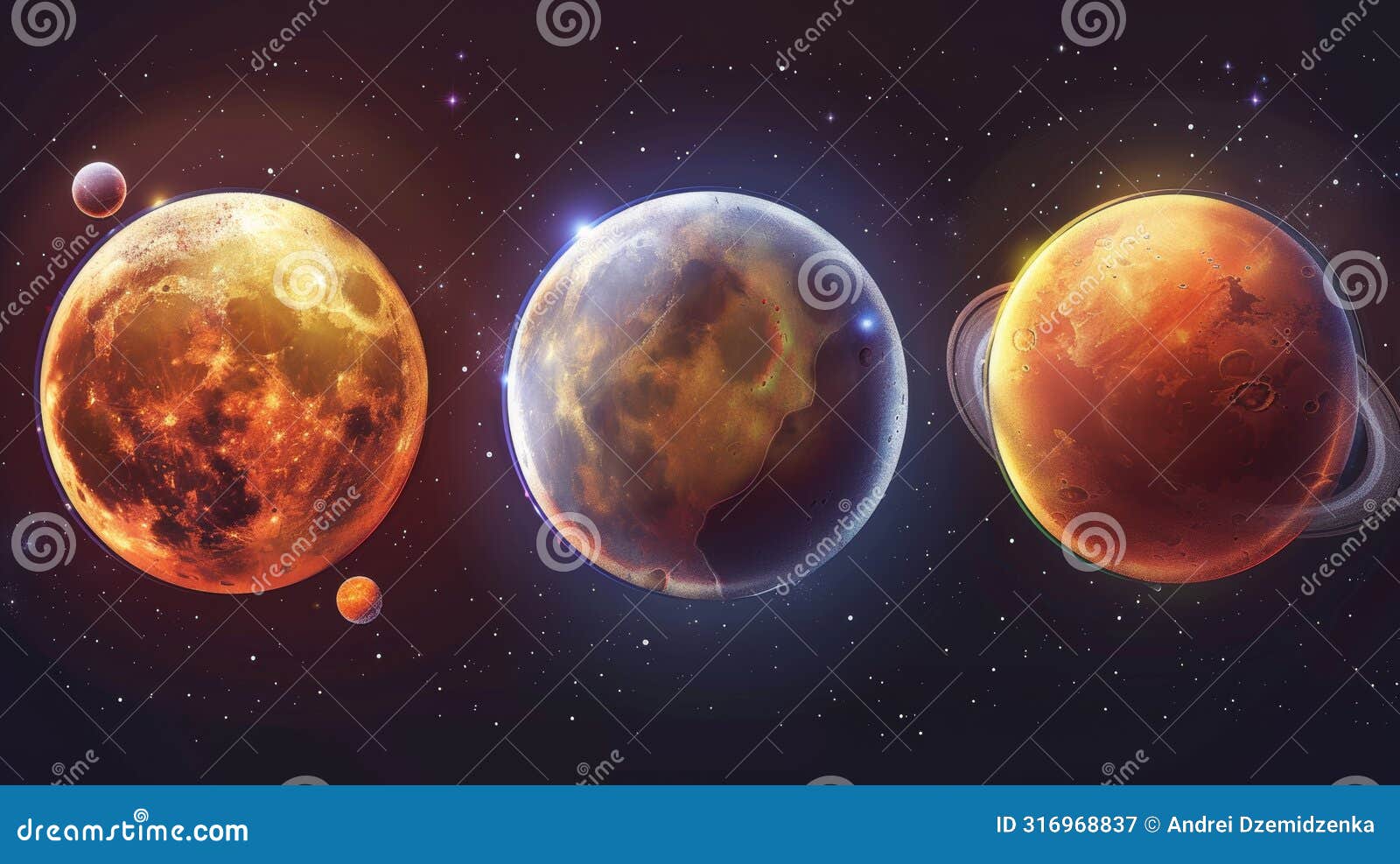A Detailed Depiction of Mars, Mercury, and the Moon of the Solar System ...