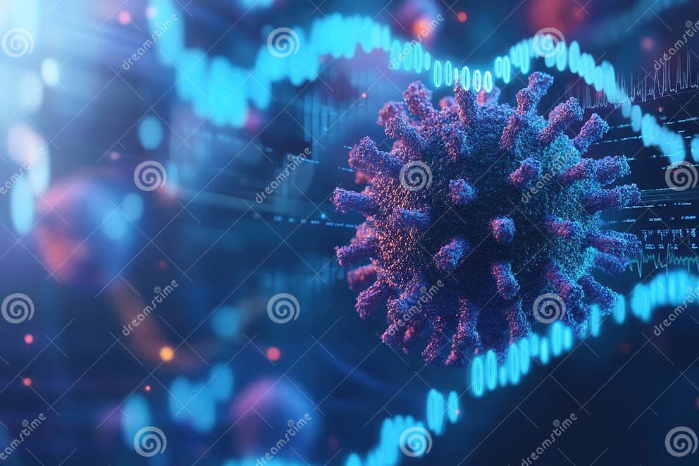 Visual Representation of a Virus with Digital Elements Showcasing Data ...