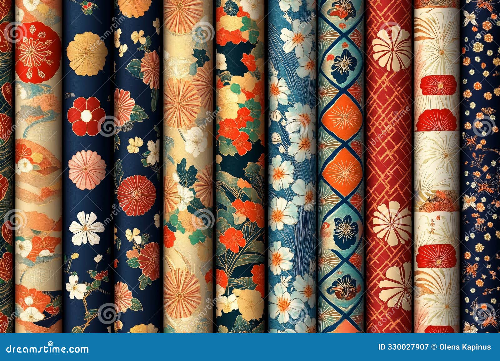 Traditional Japan Pattern Arranged in Vertical Rows with Different ...