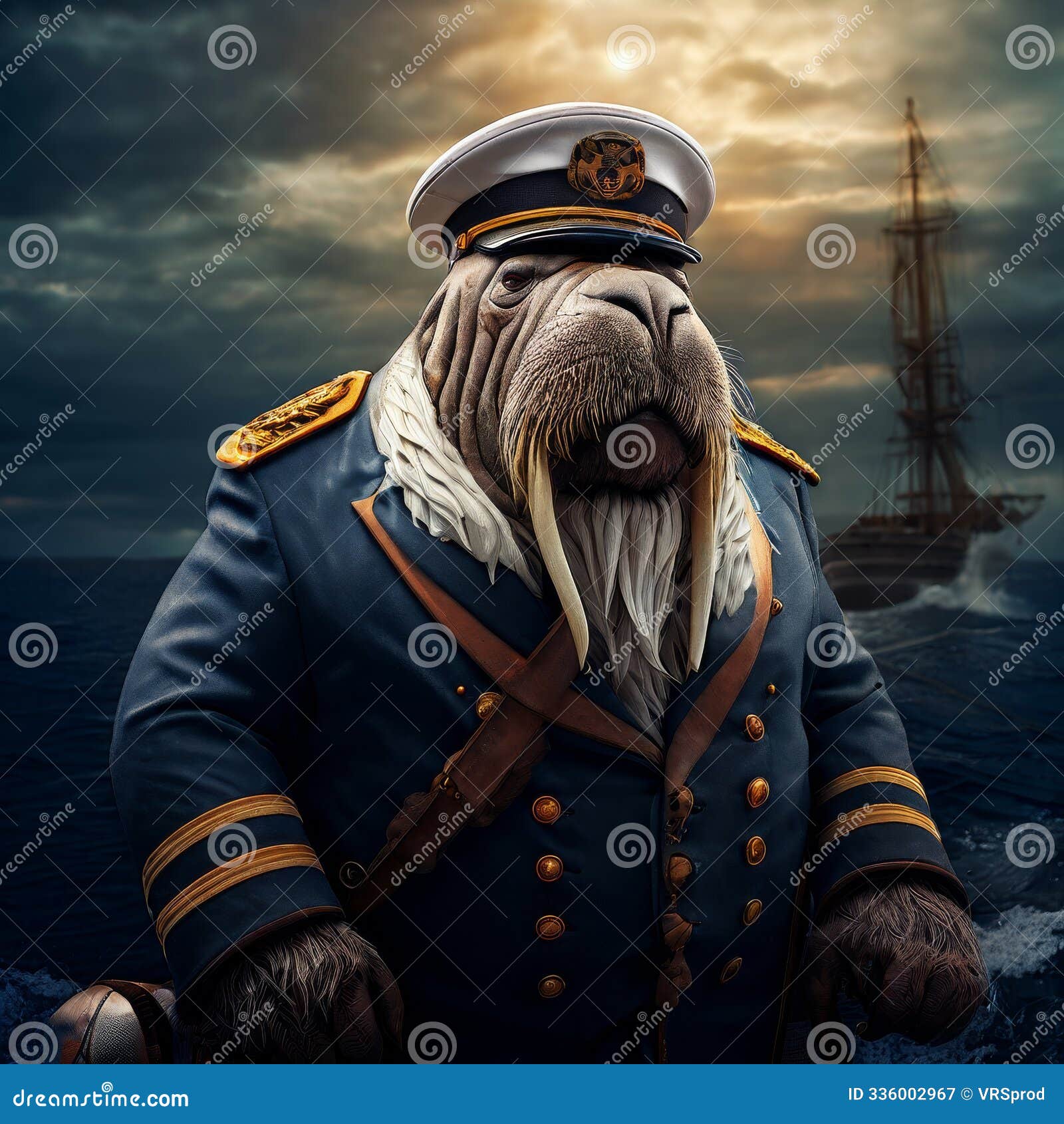 Walrus Sea Captain in Full Naval Uniform Standing on a Ship Deck Stock ...