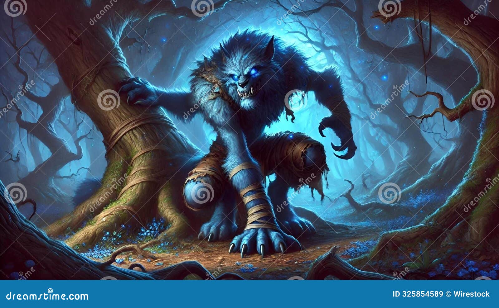 A Detailed Digital Illustration of a Werewolf in a Mystical Forest at ...