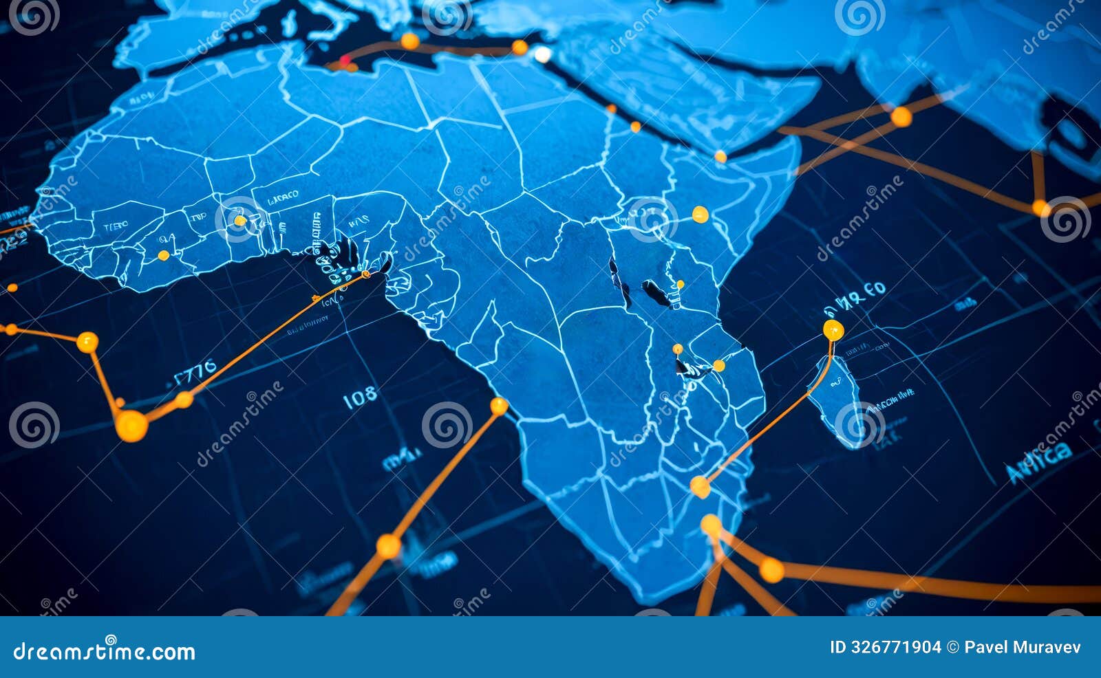 Map Africa Orange Connection Lines, Numerical Data Points, Travel ...