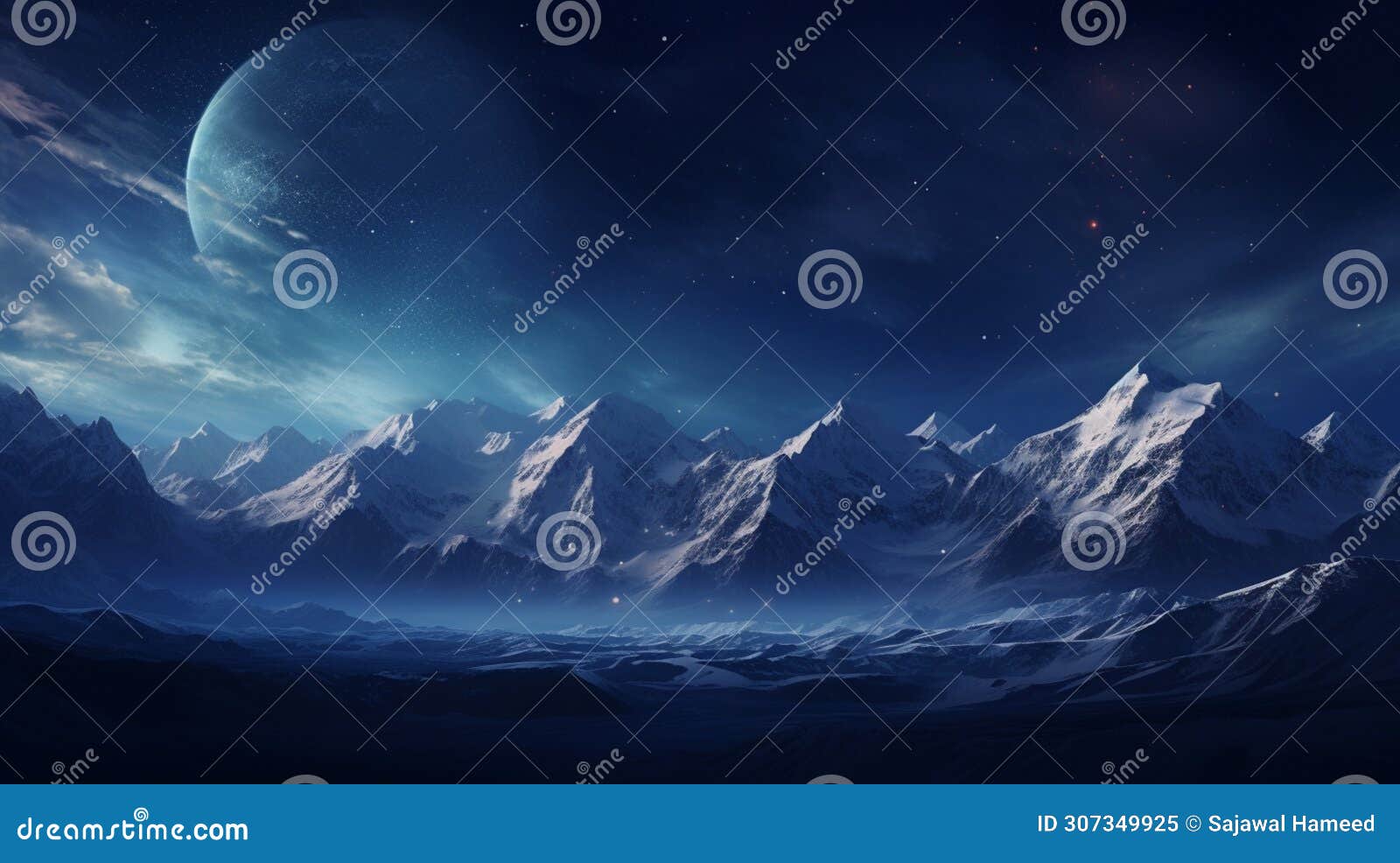 A Detailed Digital Rendering of a Snowy Mountain Range Under a Clear ...