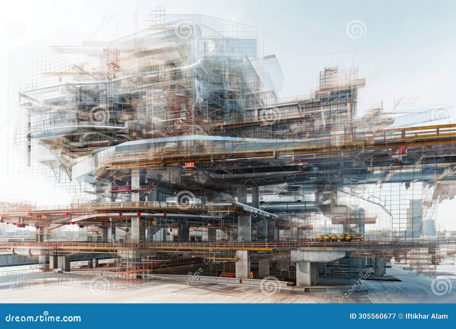 Detailed Drawing of a Industrial Building with Numerous Pipes ...