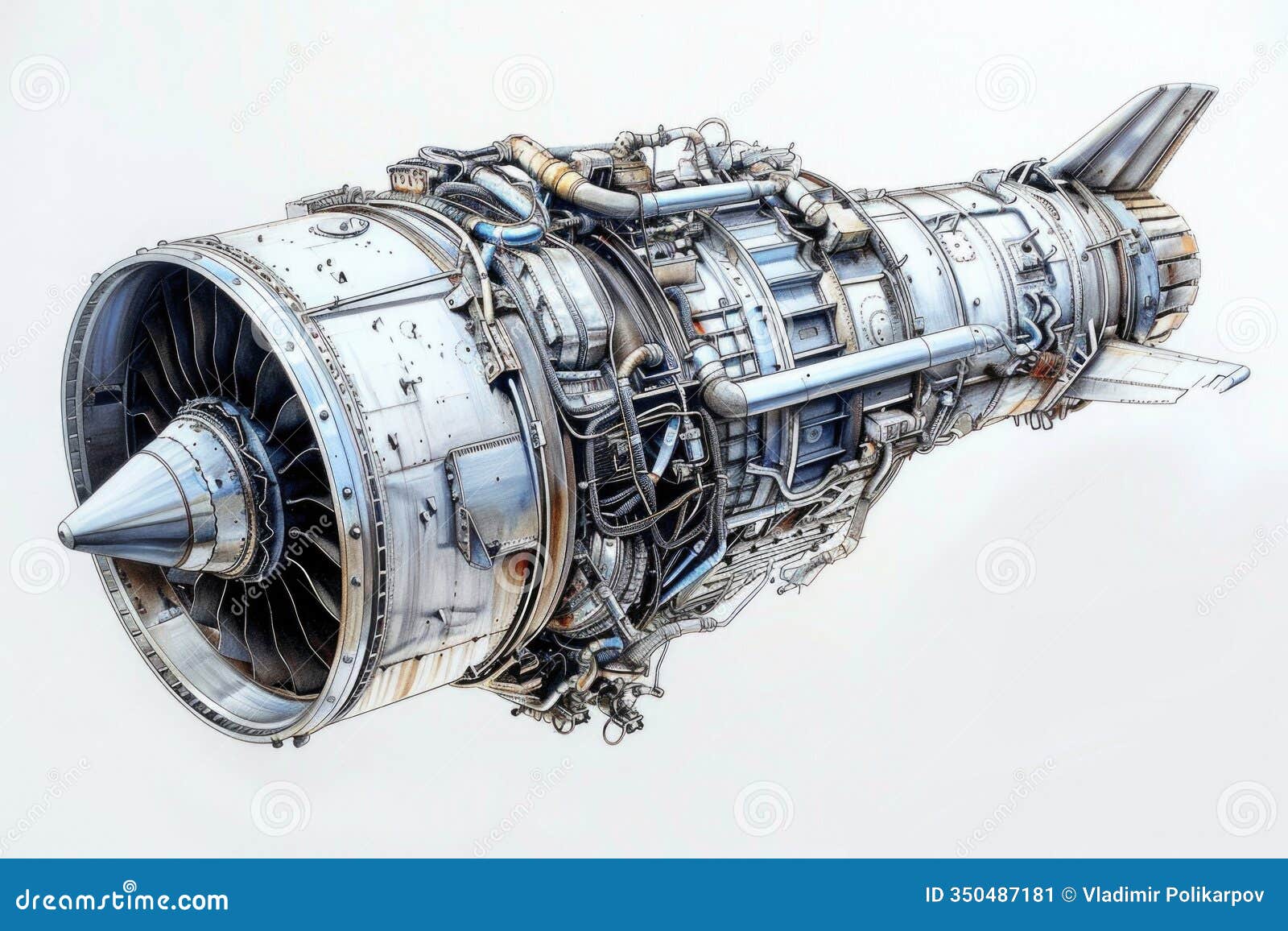 Detailed Drawing of a Jet Engine, Suitable for Technical Illustrations ...