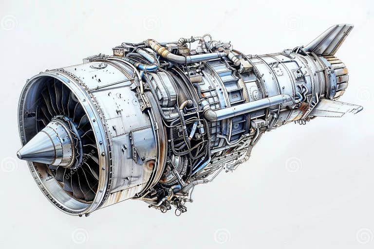 Detailed Drawing of a Jet Engine, Suitable for Technical Illustrations ...