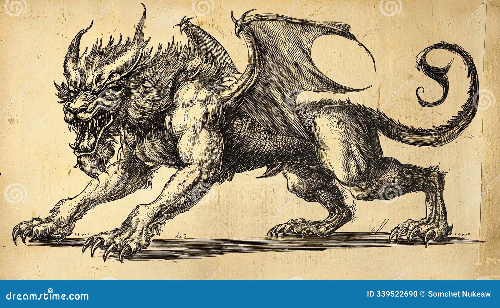 A Detailed Drawing of a Mythical Griffin Creature Stock Illustration ...