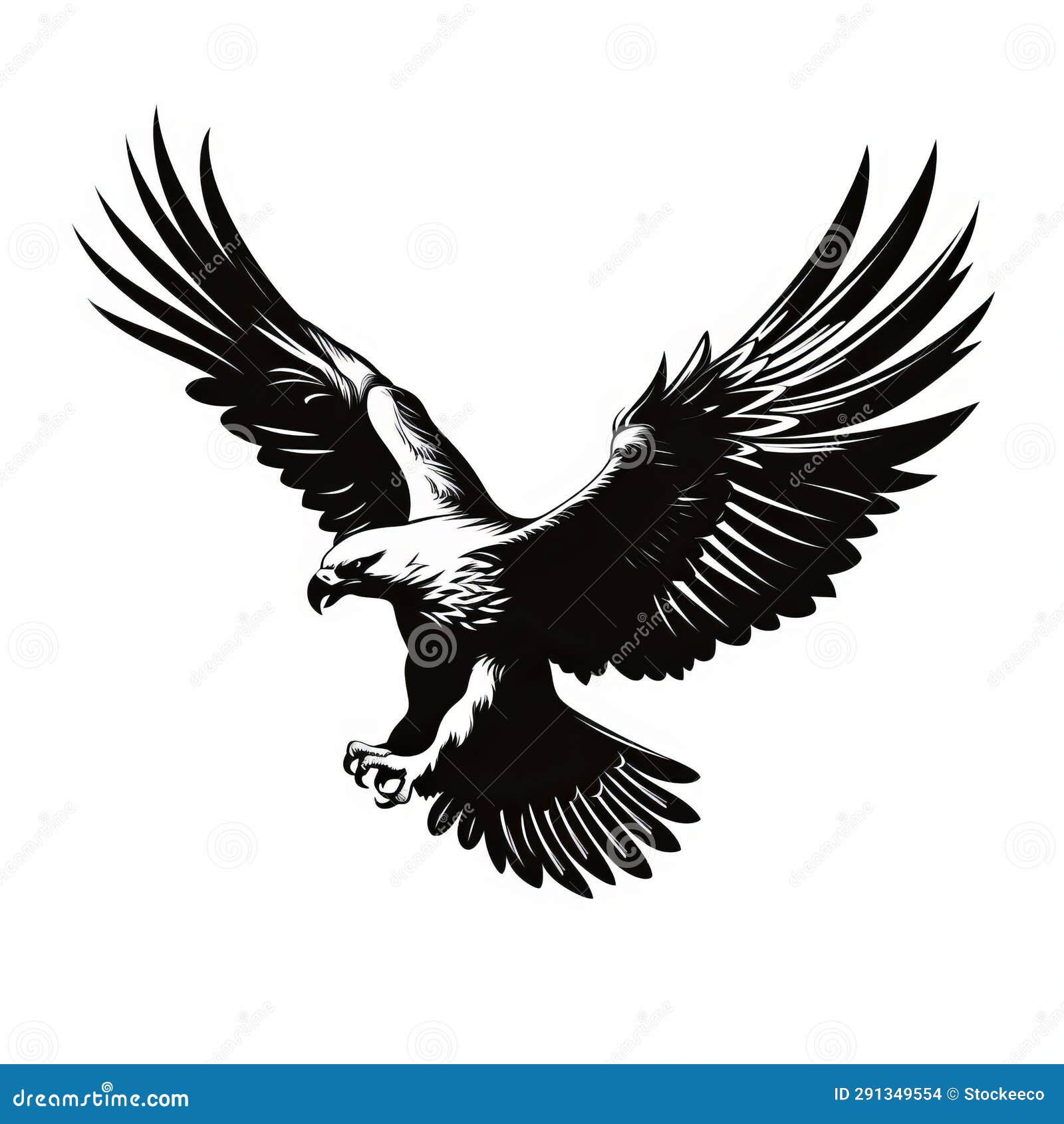 Detailed Eagle Flying Vector Art - Eye-catching Stencil Style Design ...