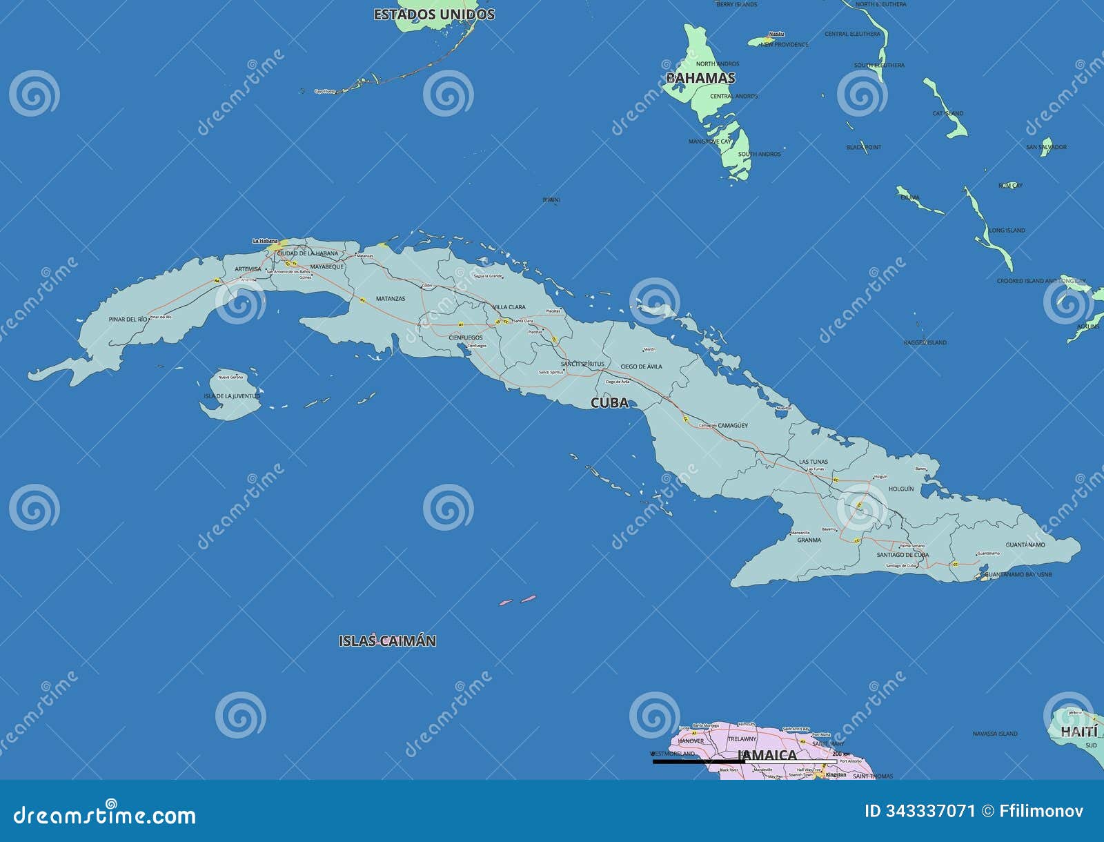 Map Pin With Detailed Map Of Cuba And Neighboring Countries Vector ...