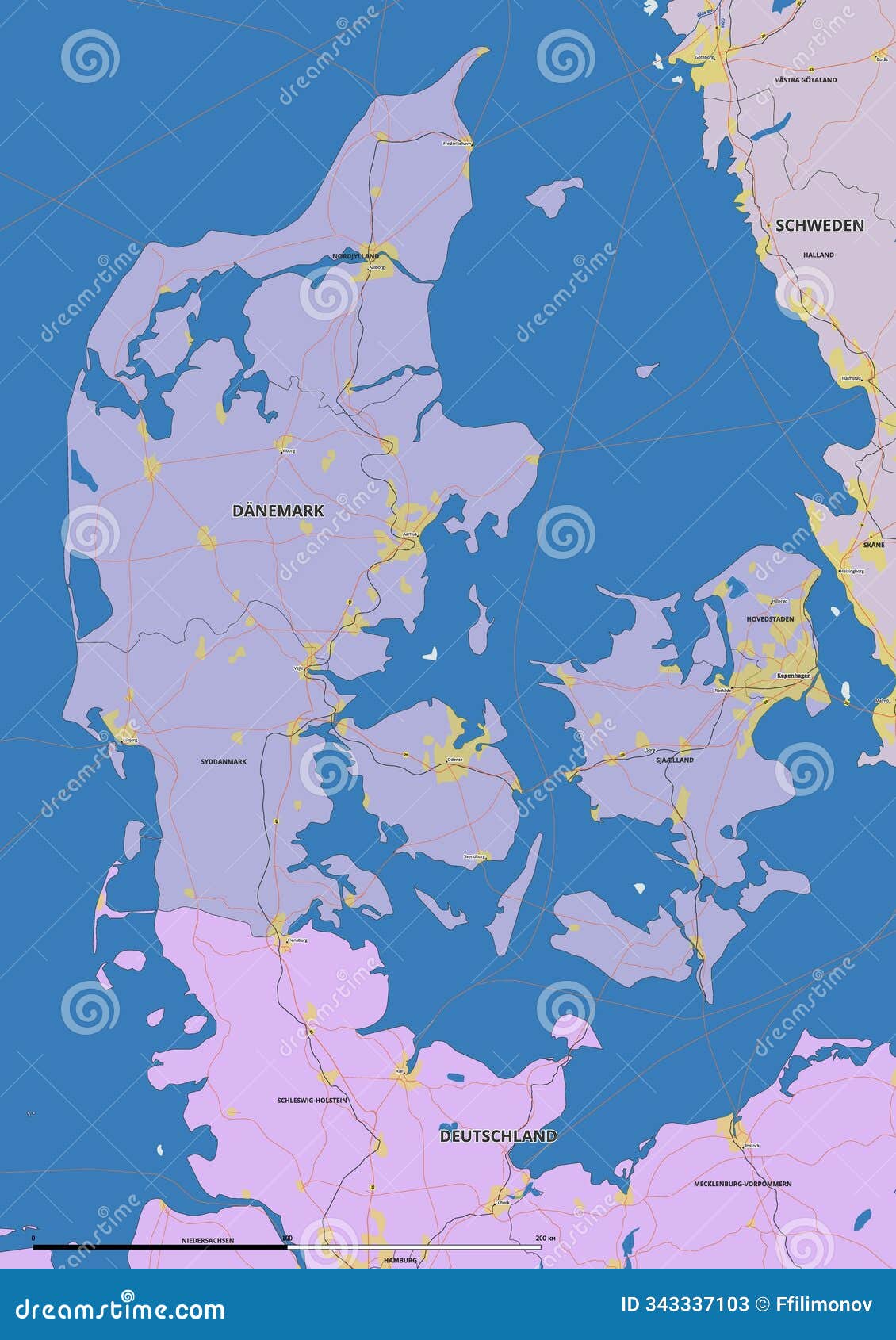 Detailed Editable Vector Map of Denmark on German Language Stock Vector ...