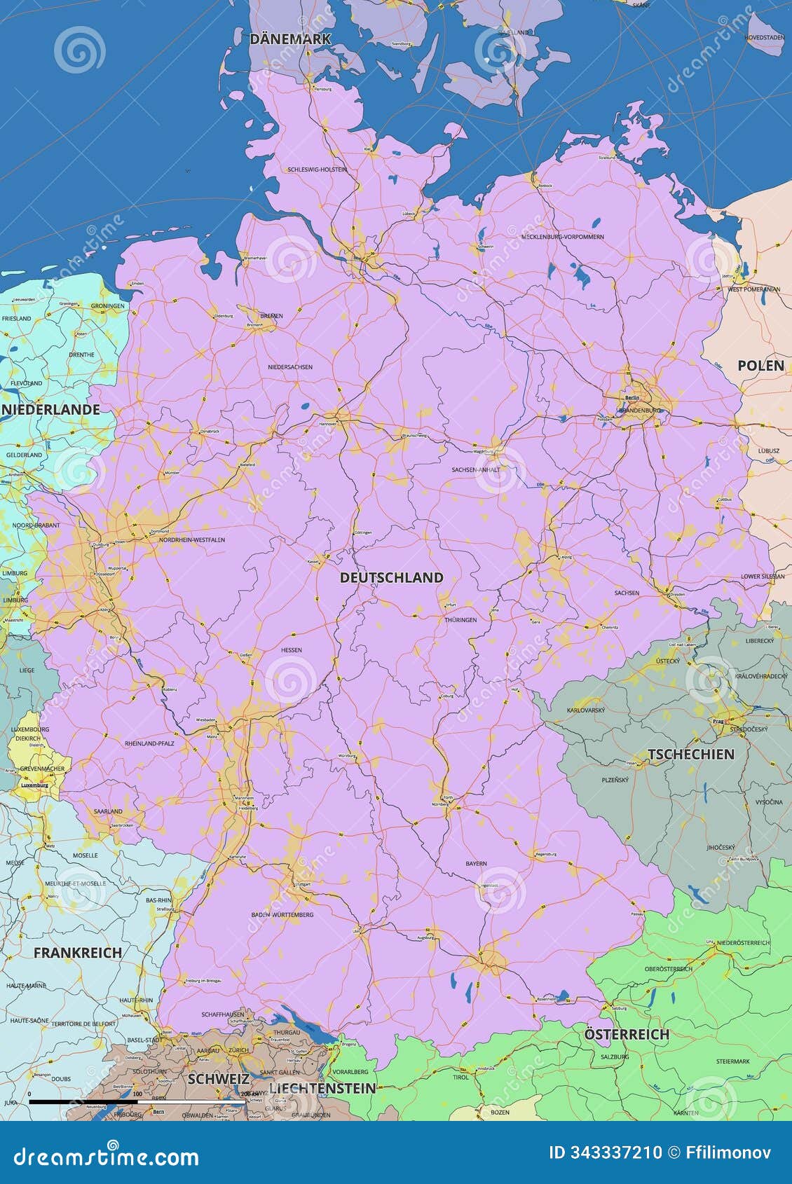 Detailed Editable Vector Map of Germany on German Language Stock Vector ...