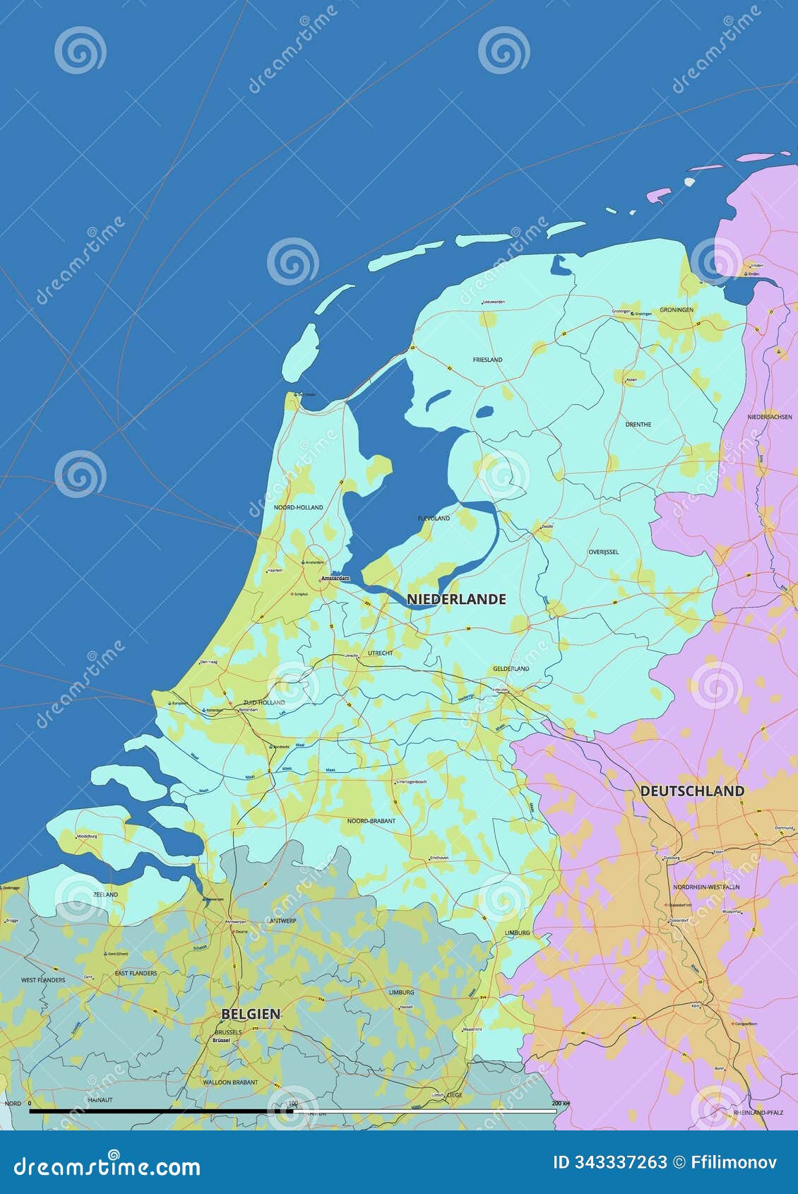 Detailed Editable Vector Map of Holland, Netherlands on German Language ...