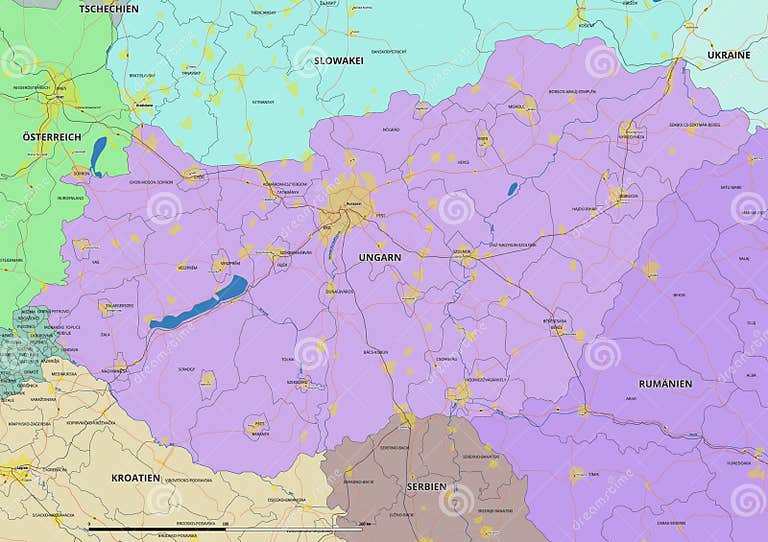 Detailed Editable Vector Map of Hungary on German Language Stock Vector ...