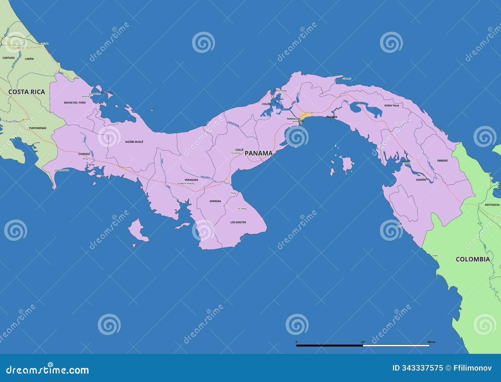 Detailed Editable Vector Map of Panama on English Language Stock ...